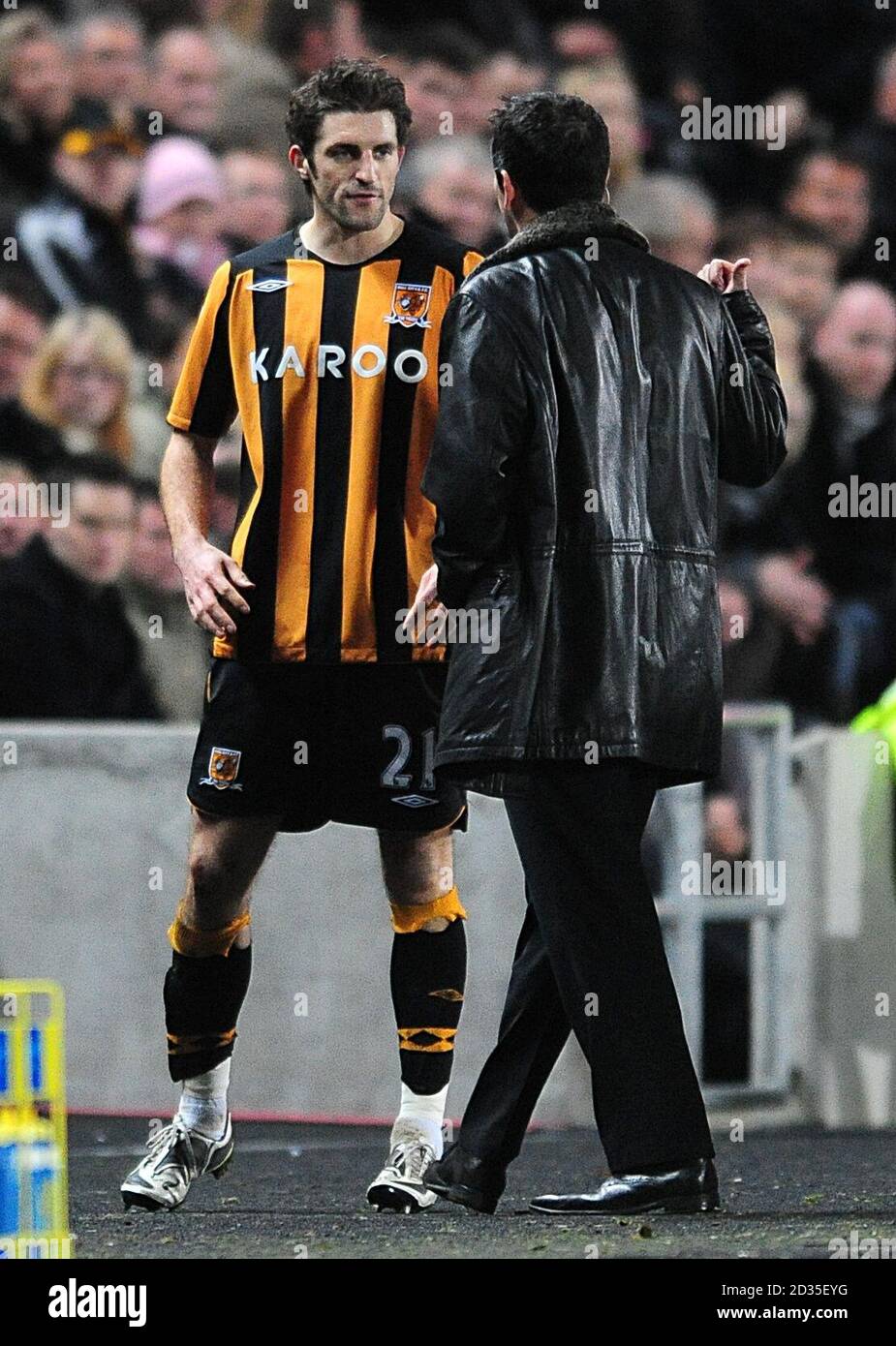 Hull City's Samuel Ricketts (left) talks to manager Phil Brown, after ...