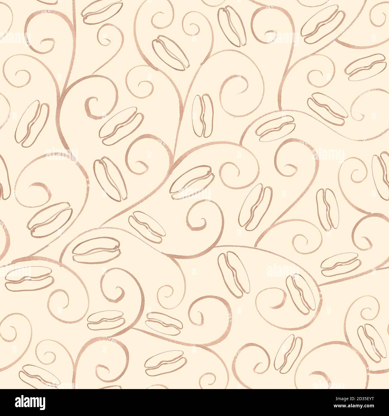 Seamless watercolor hand drawn pattern with coffee beans on beige ...