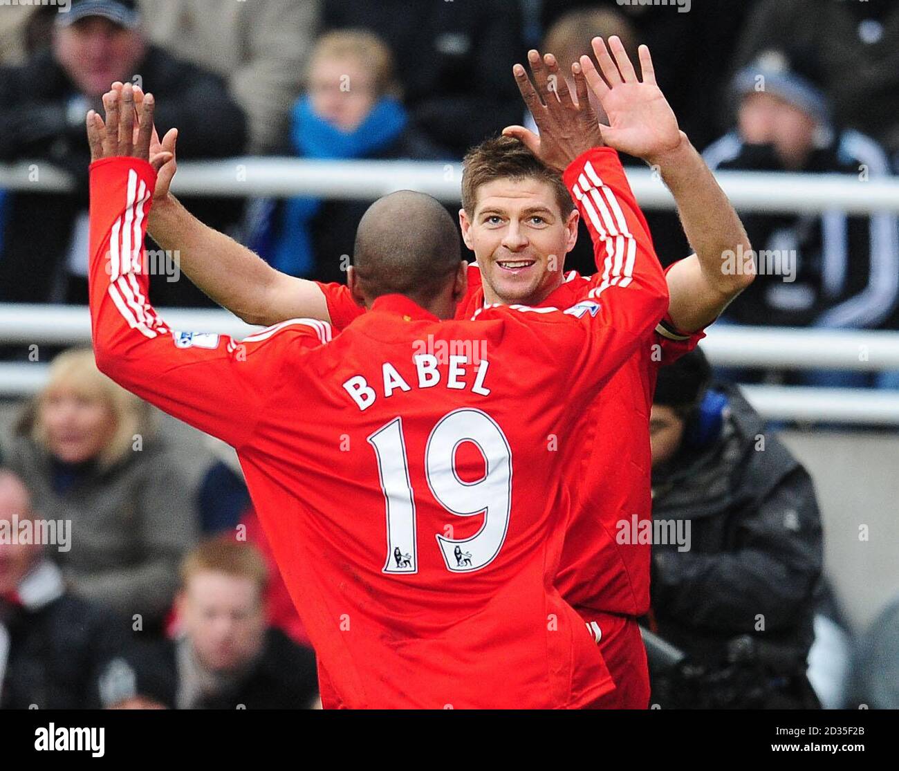Half length mid top celebrating celebrate happy high five smile smiling ...