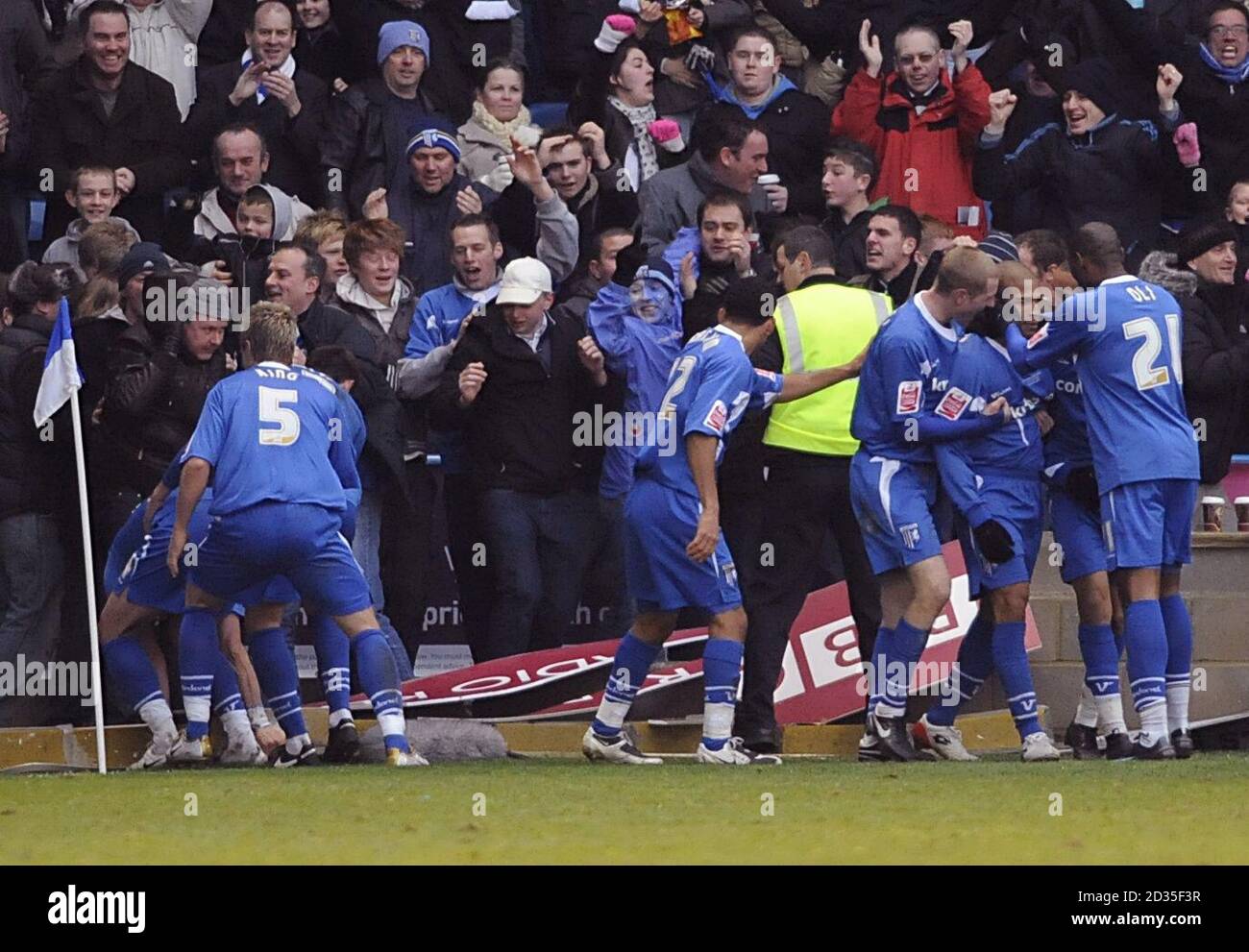 A small wall at the Priestfield Stadium falls down whilst Gillingham ...