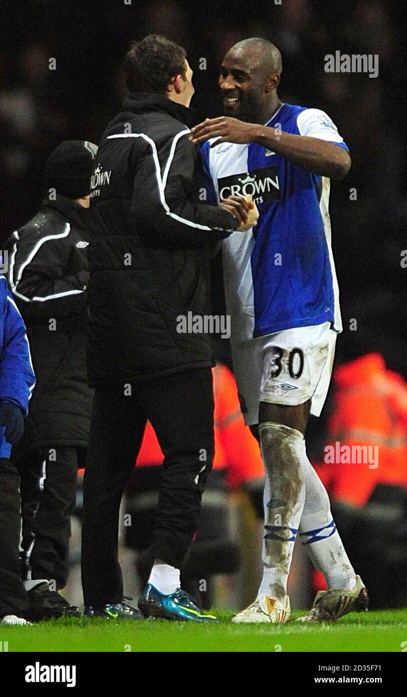 Blackburn Rovers' Jason Roberts (r) celebrates after the final whistle ...