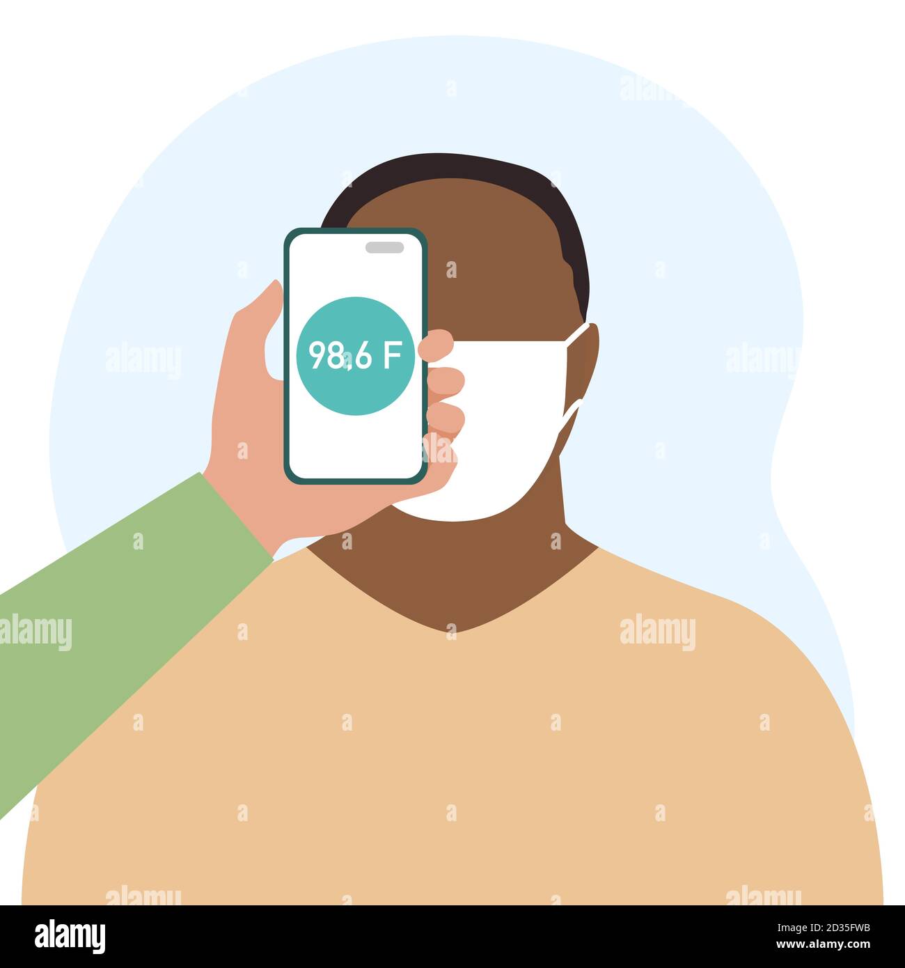 Vector illustration Phone placed on forehead of person remotely ...