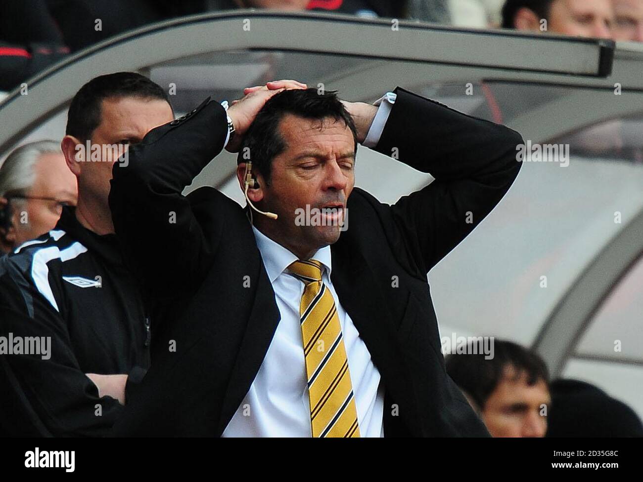 Hull City manager Phil Brown reacts during the Barclays Premier League ...