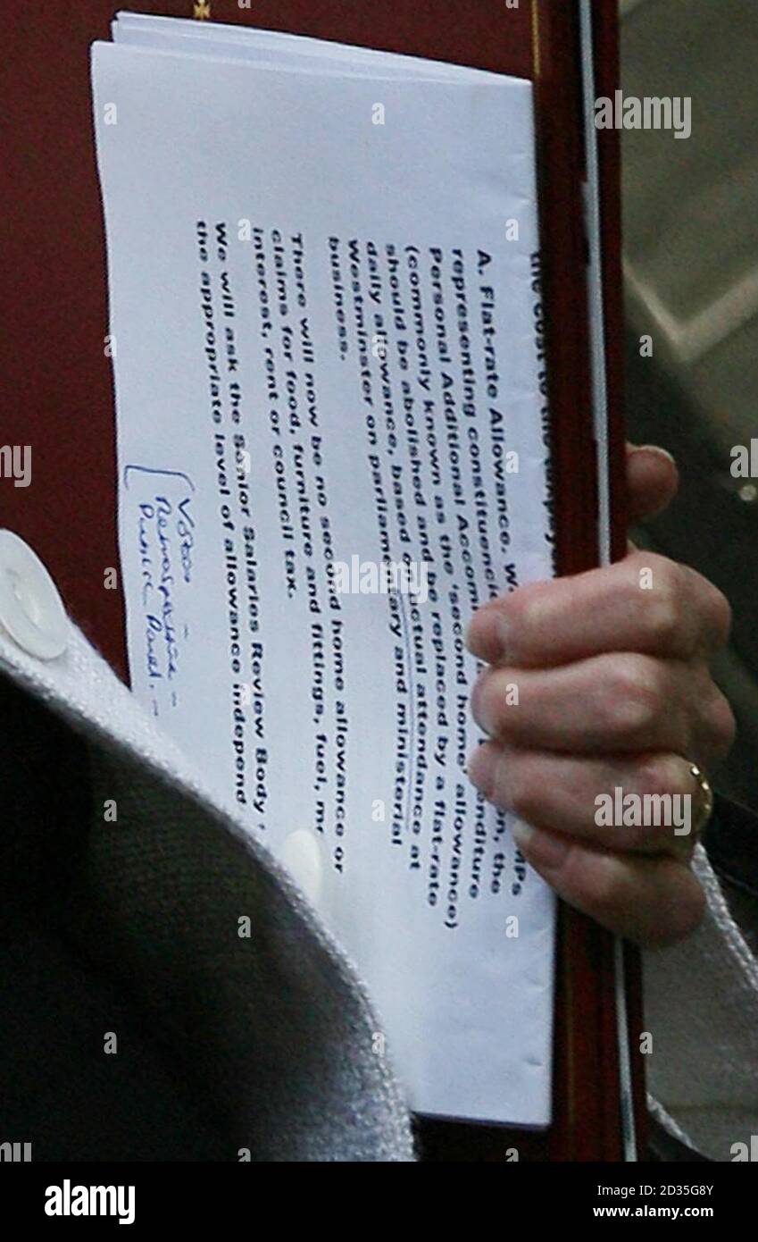 Hazel Blears carries a document after a cabinet meeting in Downing ...