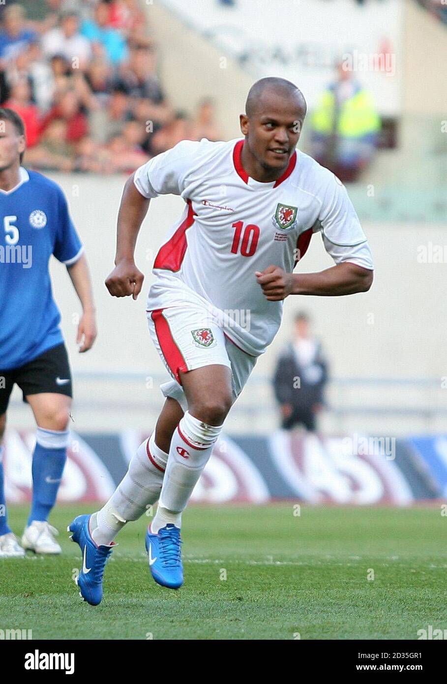 Wales' Robert Earnshaw celebrates scoing from the penalty spot during ...