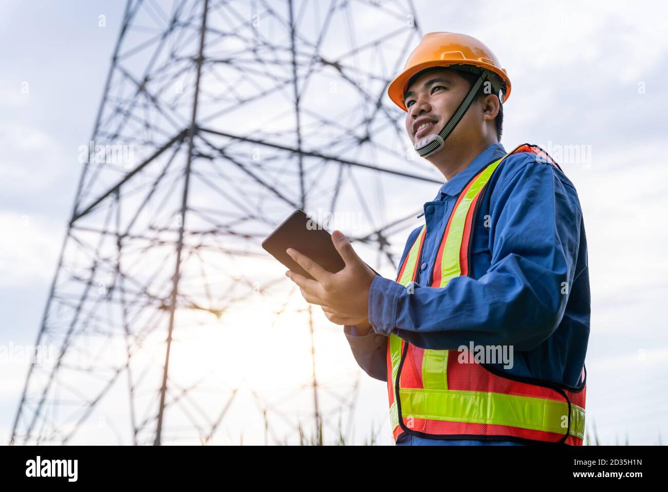 Picture of Asian engineering wear safety clothes working on High ...