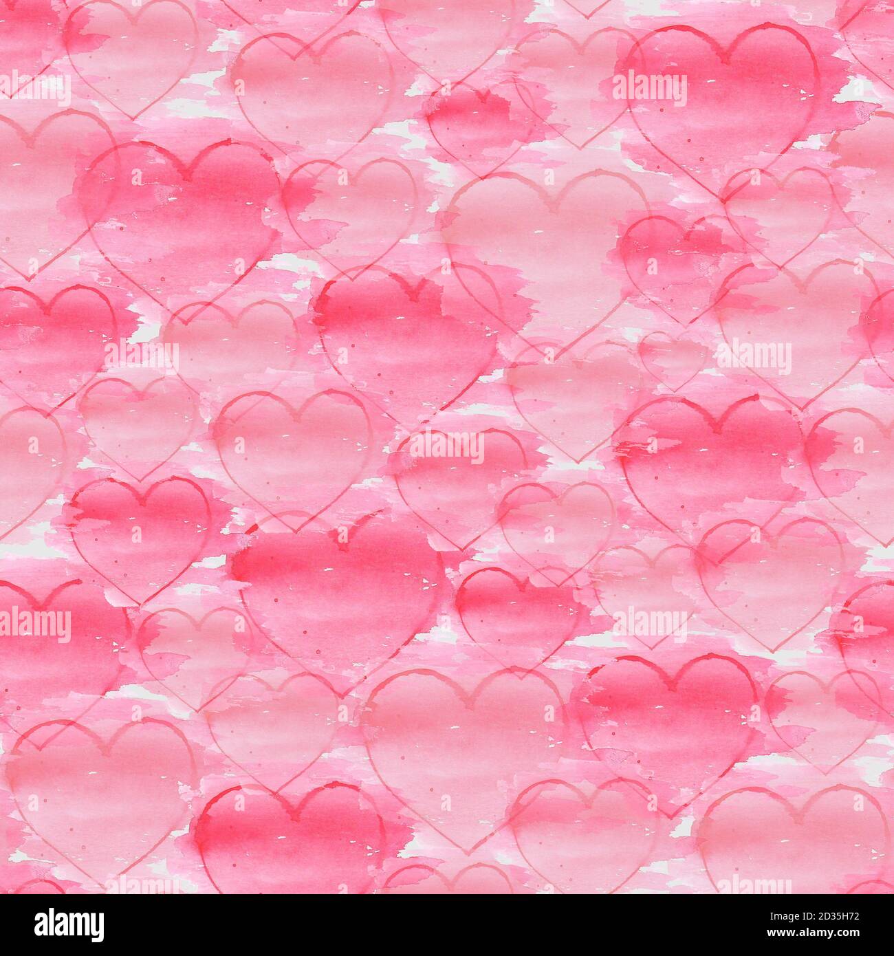 Watercolor hand drawn seamless pattern with hearts on a white ...