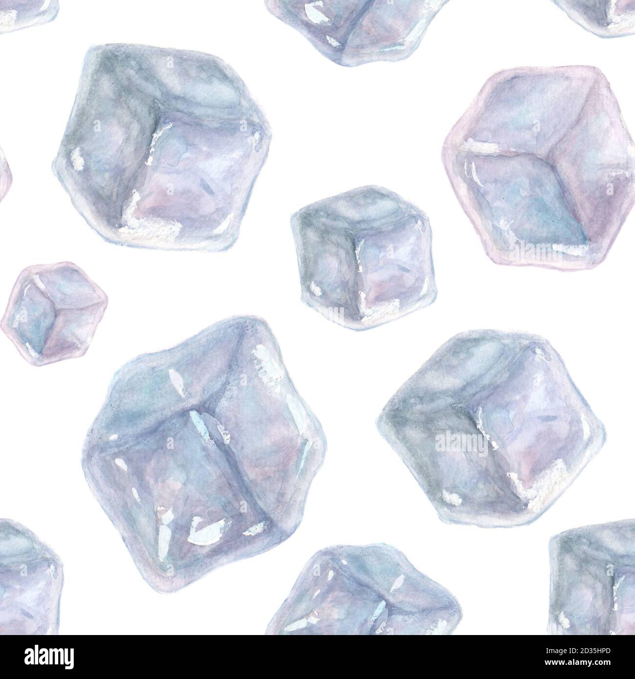 Seamless pattern with watercolor hand drawn ice cubes on a white ...