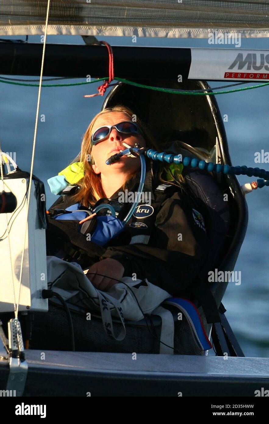 Disabled yachtswomen Hilary Lister sails past the Dover cliffs in Kent ...