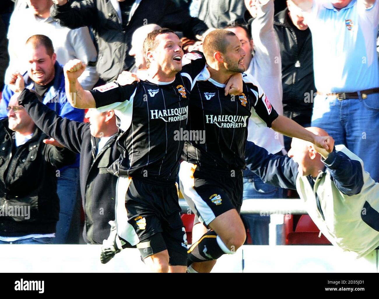 Port Vale's Marc Richards (right) celebrates scoring with Sam Stockley ...