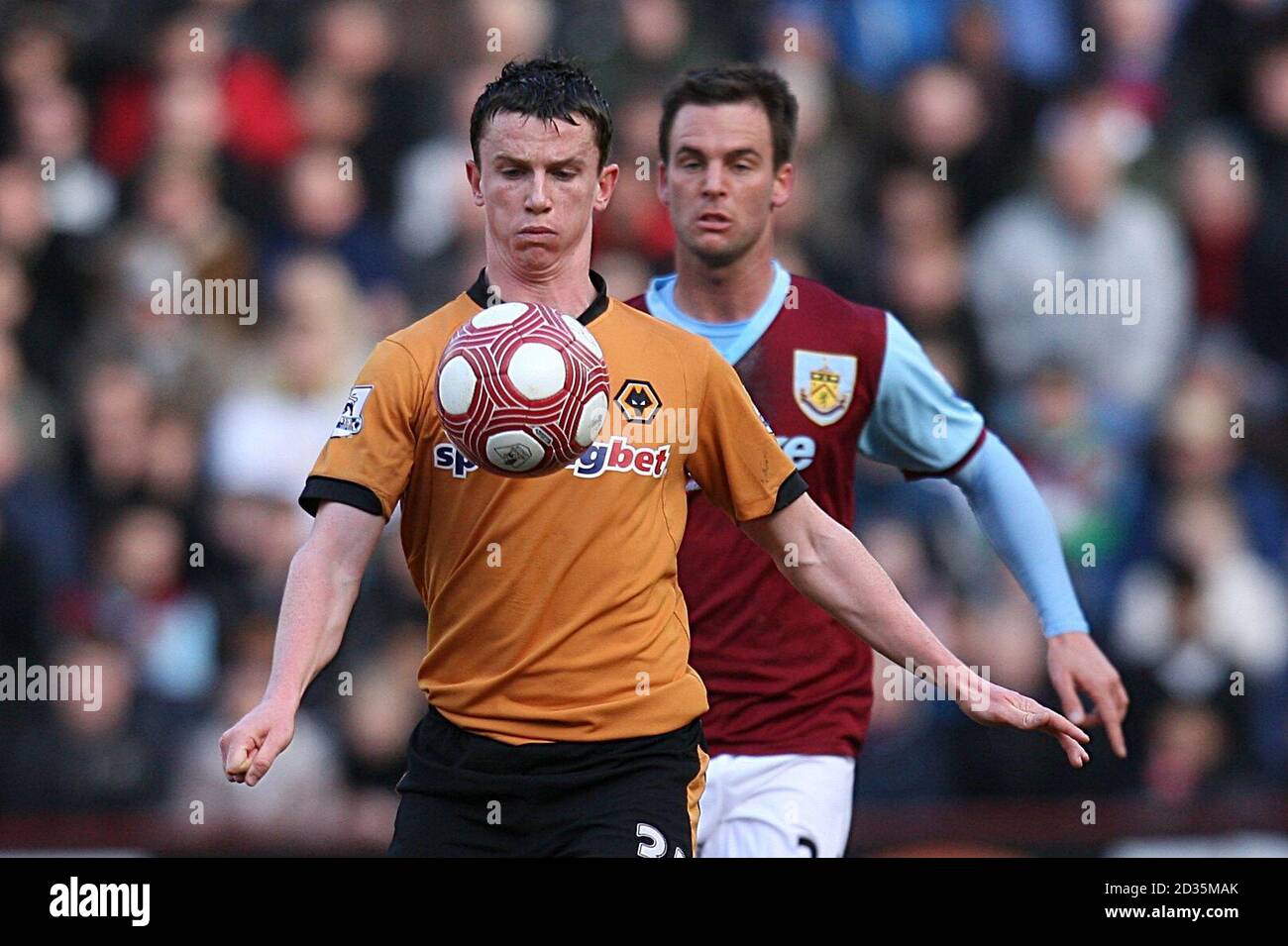Wolverhampton Wanderers' Kevin Foley (left) and Burnley's Daniel Fox in ...