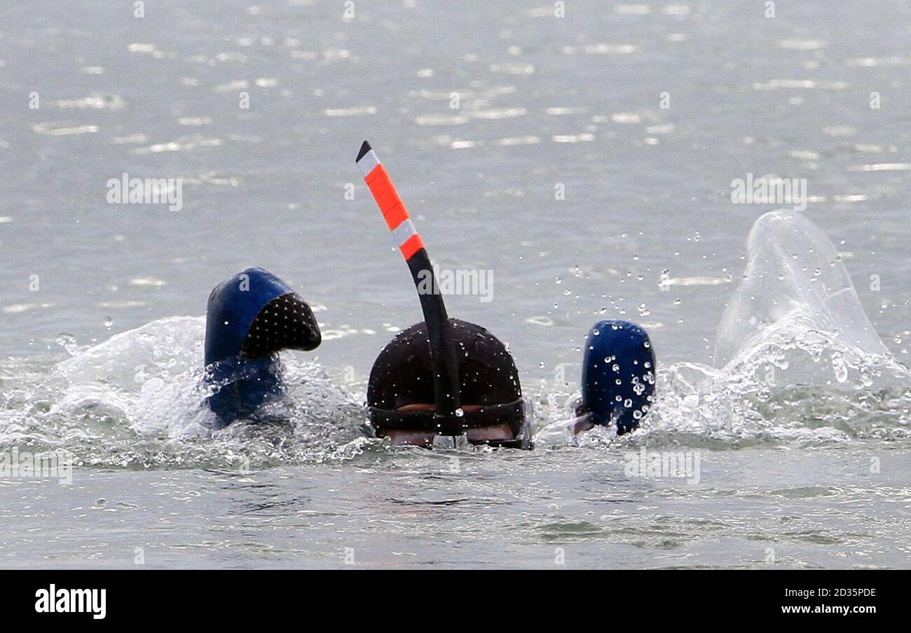 French limbless swimmer Philippe Croizon in action during a training ...