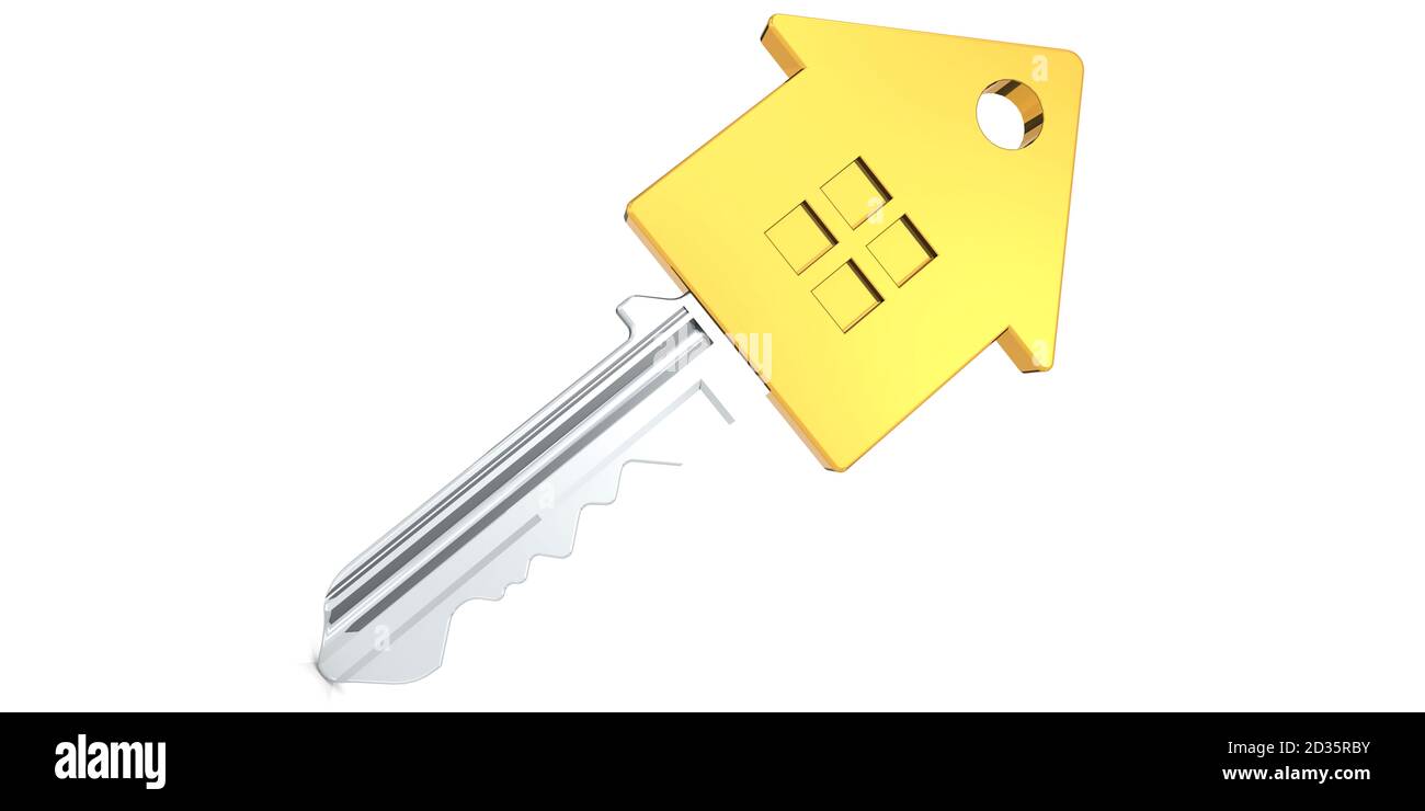 Golden house key isolated with white background, 3D rendering Stock ...