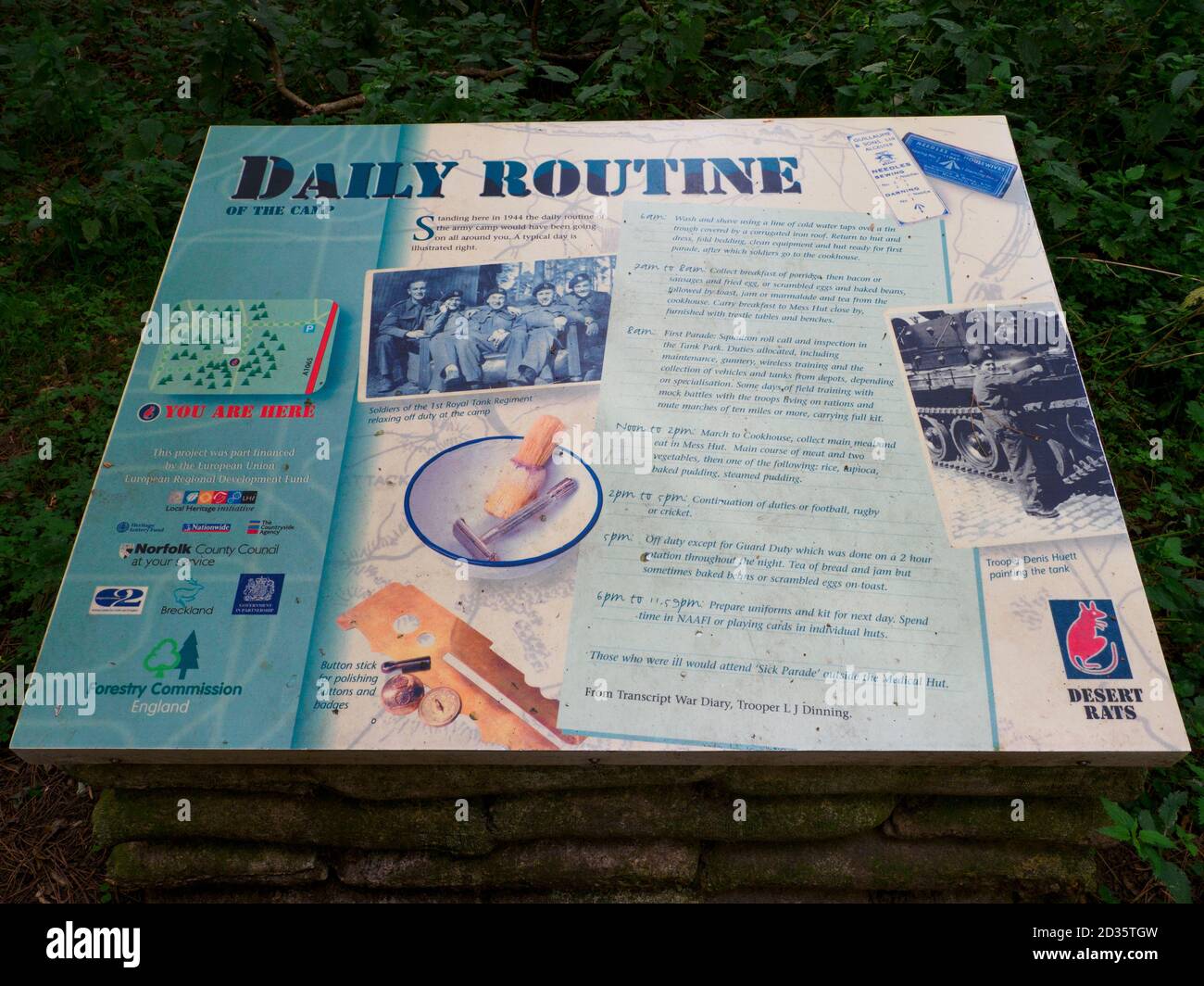 Information board on the Desert Rat Trail about the dail routine during ...