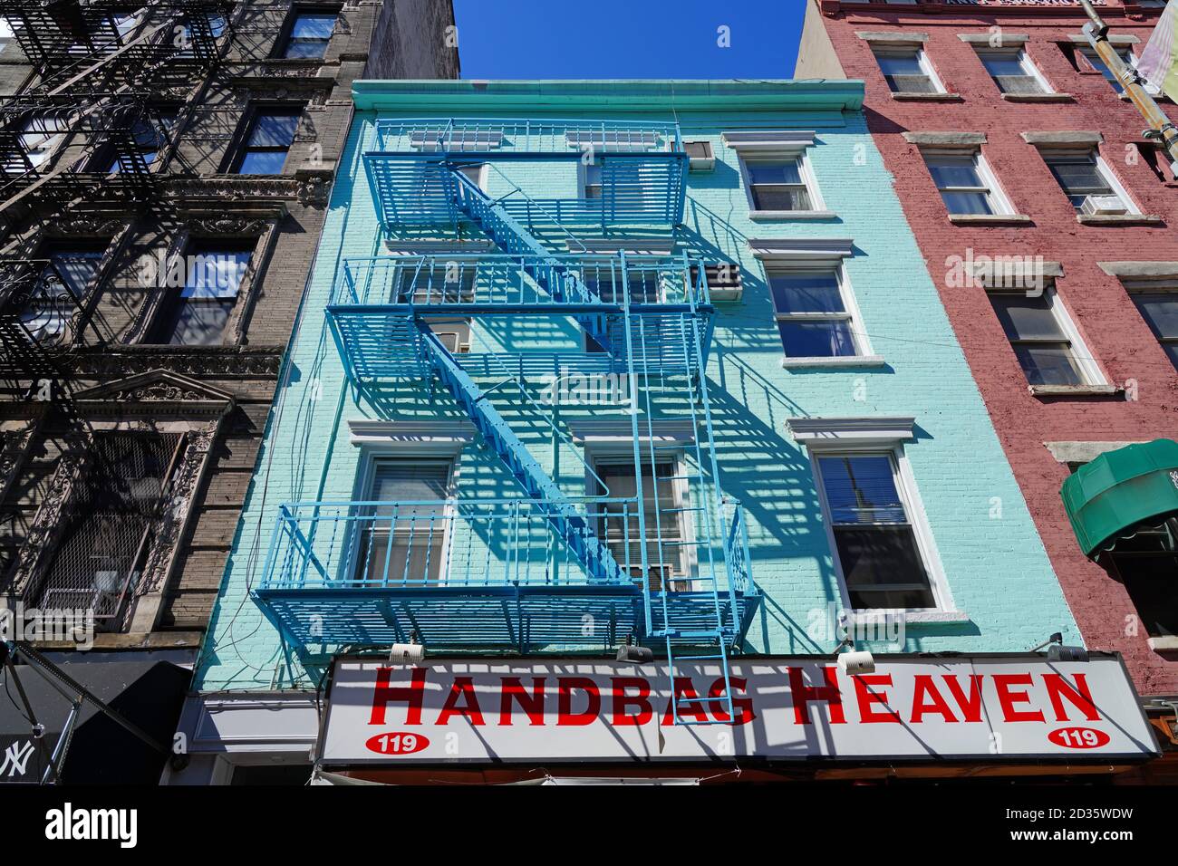 NEW YORK CITY, NY -27 SEP 2020- View of fire escapes emergency exits on ...