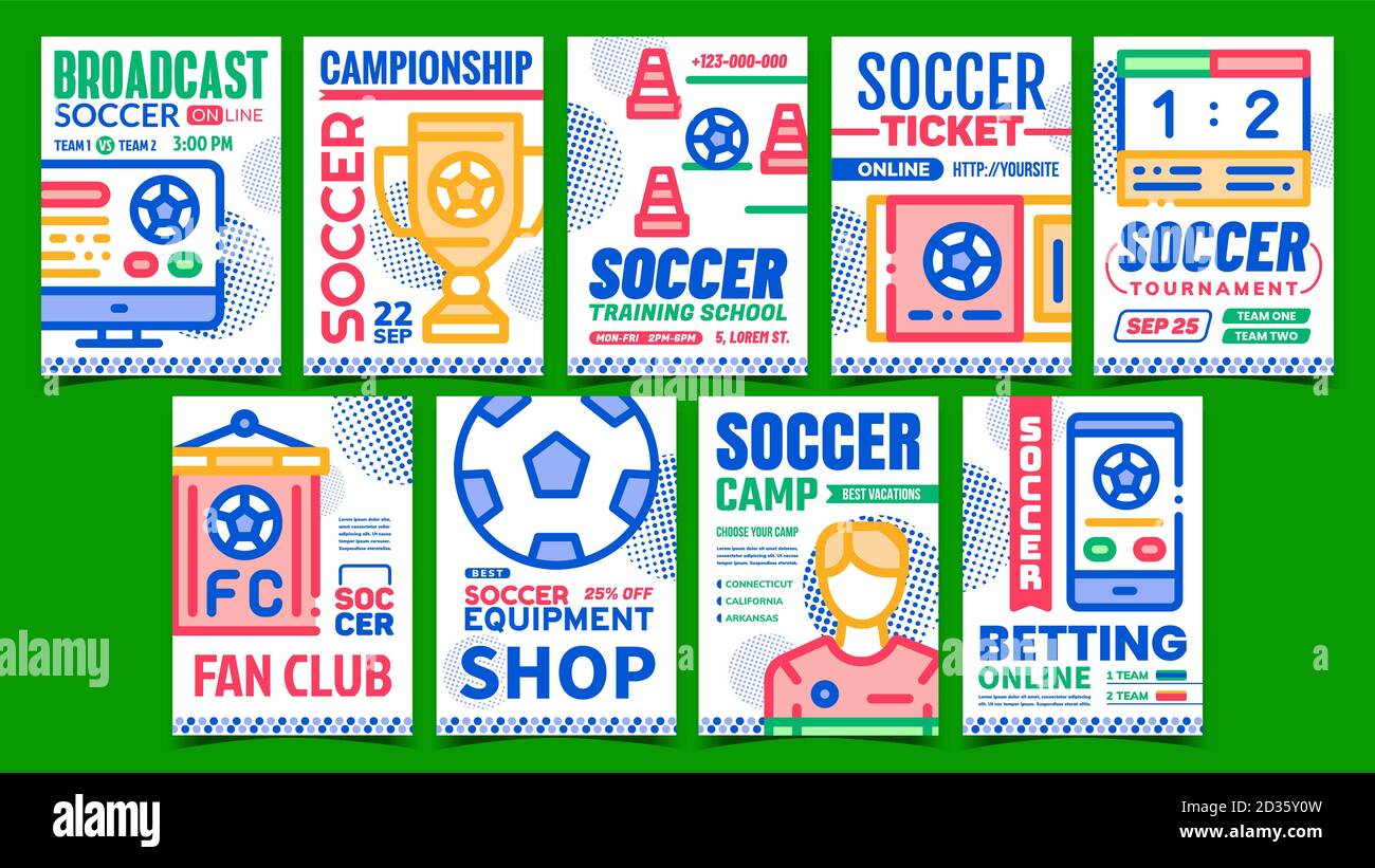 Soccer Collection Promotional Posters Set Vector Stock Vector Image ...