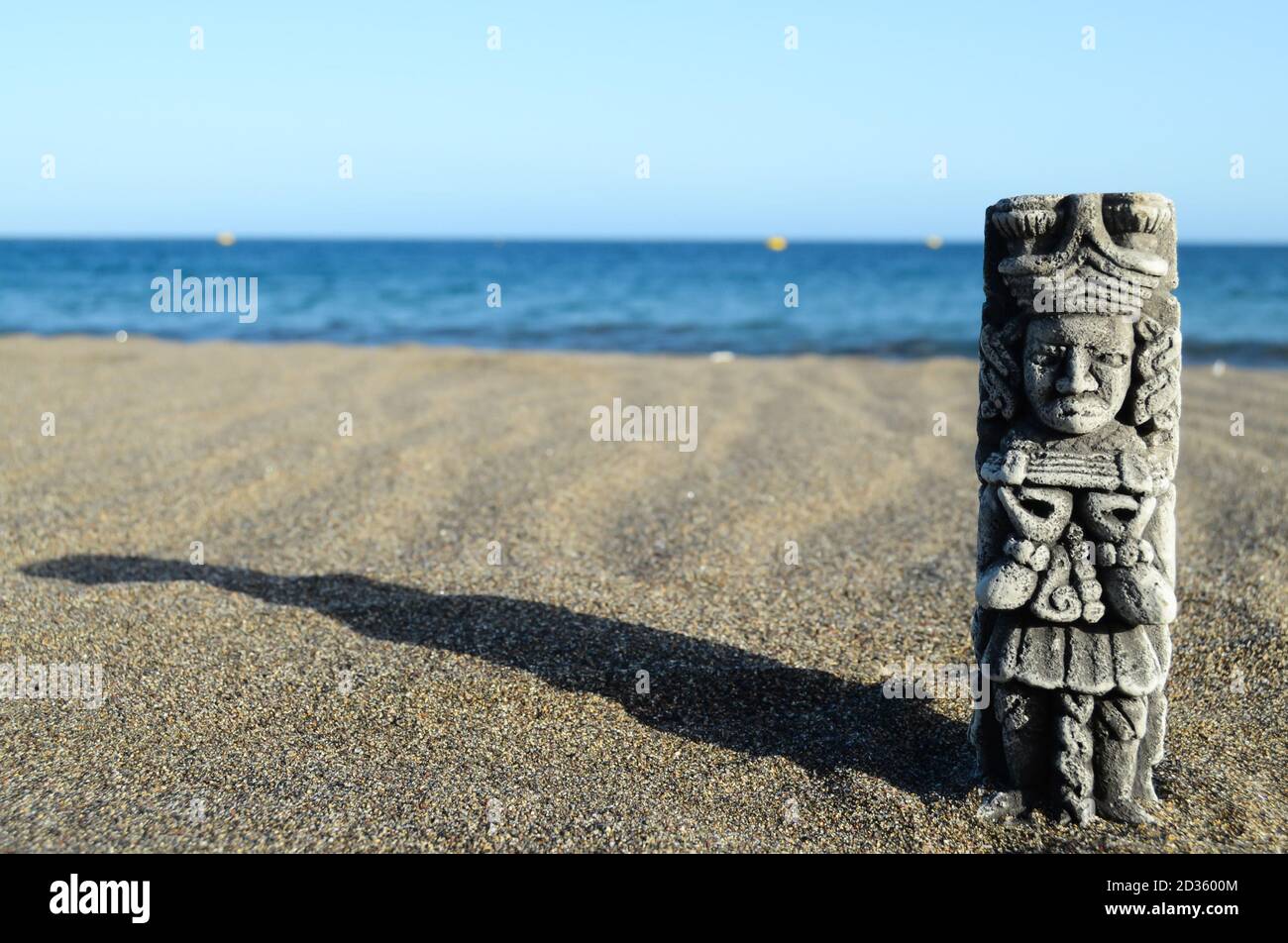 Ancient Maya Statue on the Sand Beach Stock Photo - Alamy