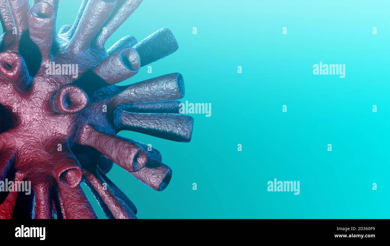 3D rendering of a red deadly infectious virus with space for text ...