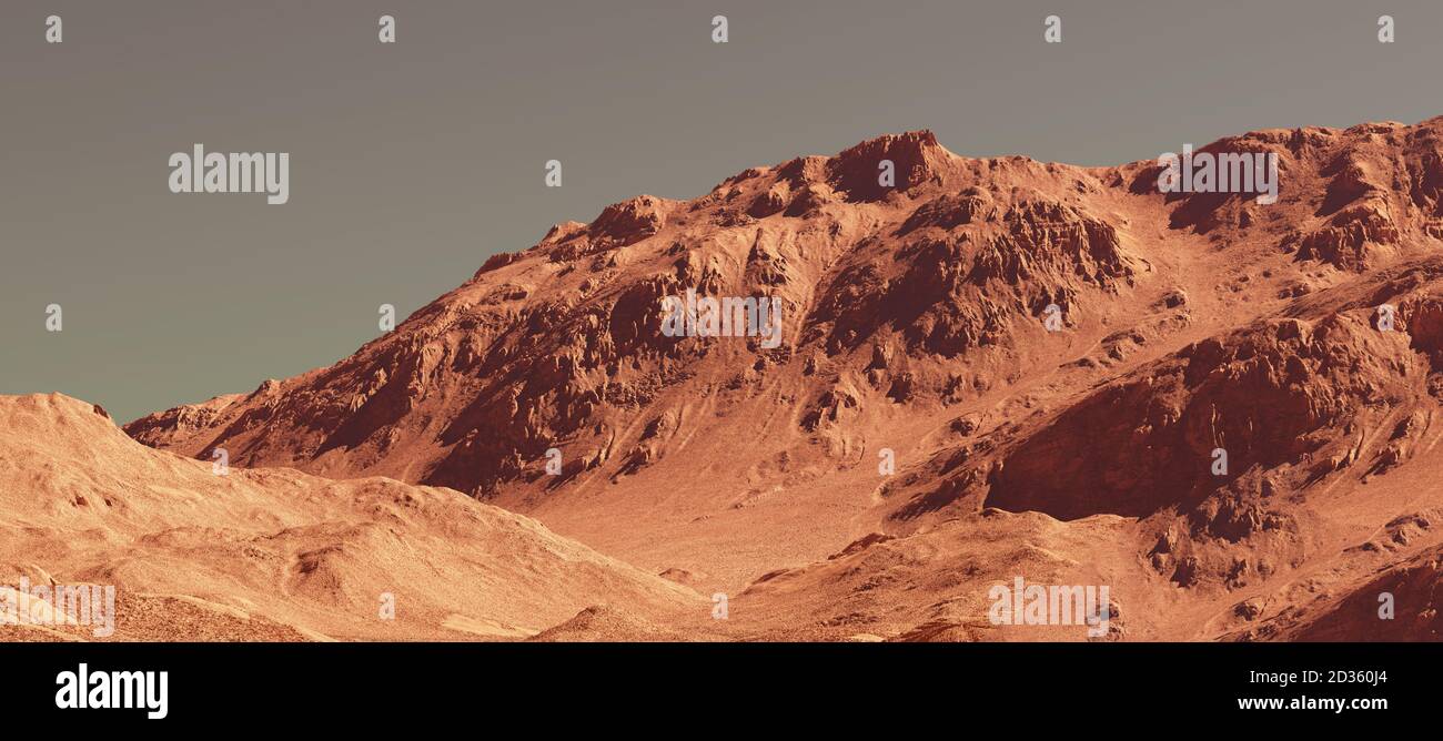 Mars landscape, 3d render of imaginary mars planet terrain, science ...