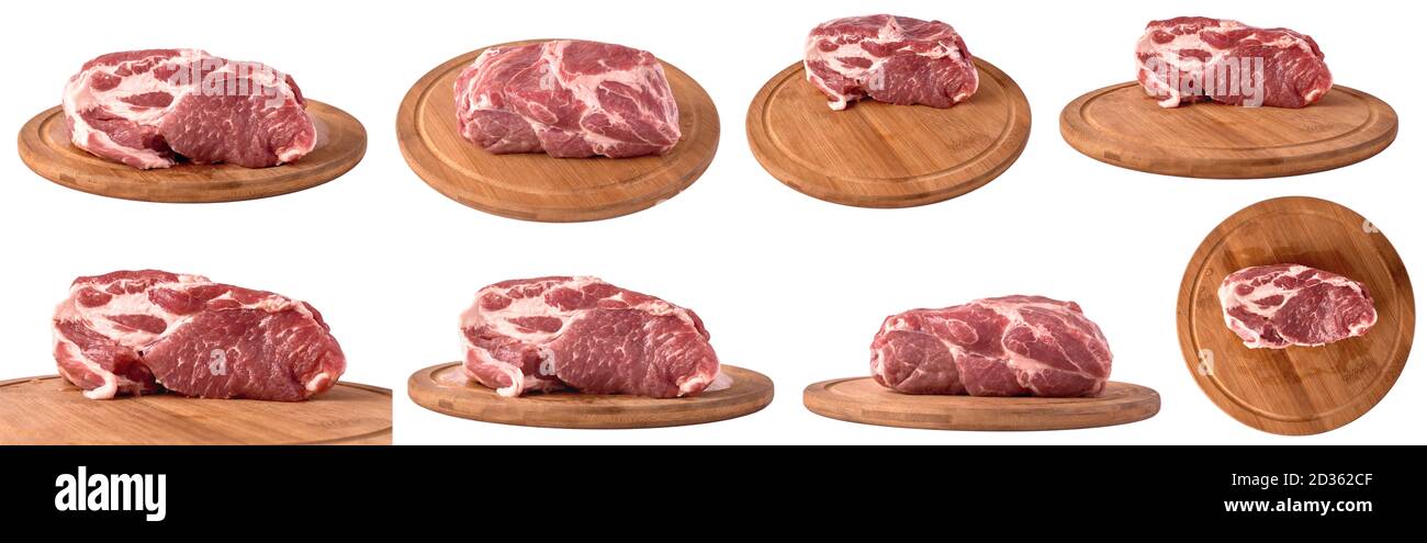 Raw fresh pork meat isolated on white background. Simple composition of ...