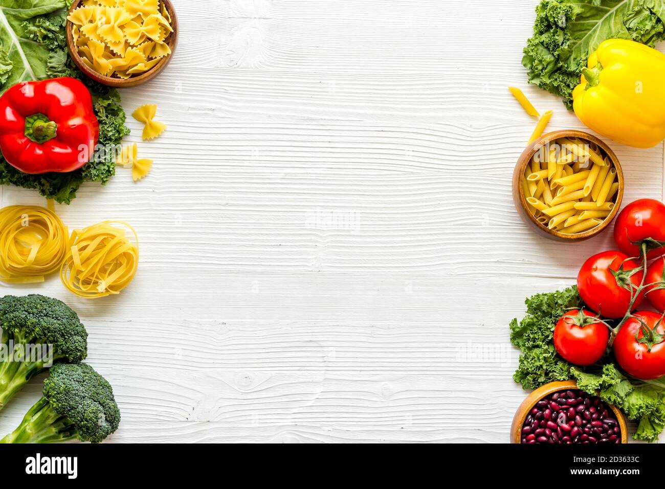 Healthy eating background with vegetables and herbs, top view Stock ...