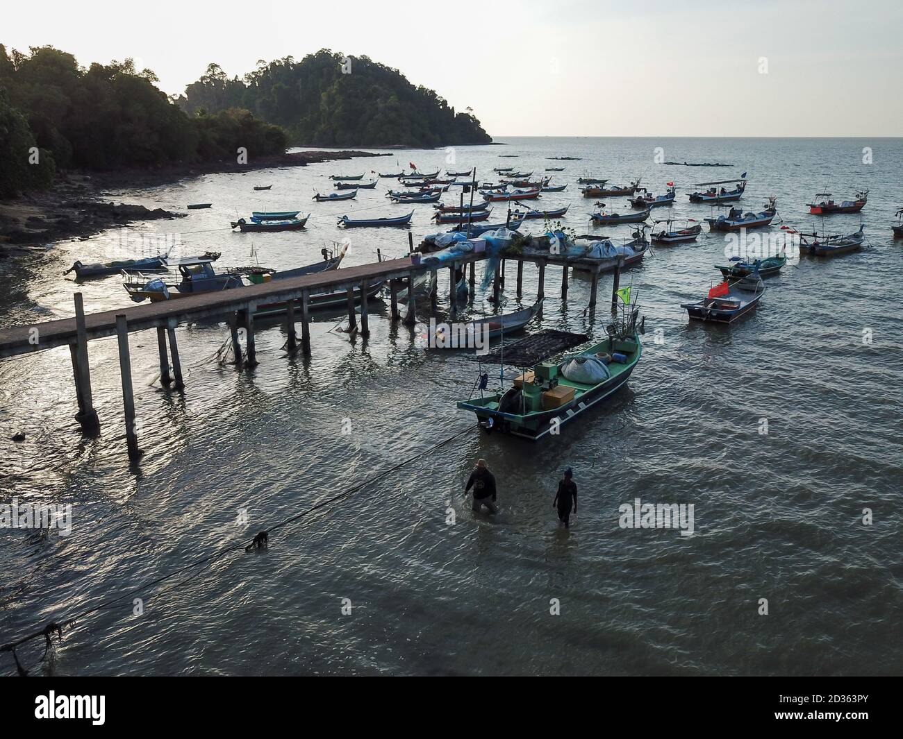 Pulau Sayak, Kedah/Malaysia - Feb 26 2020: Aerial view fishing jetty ...