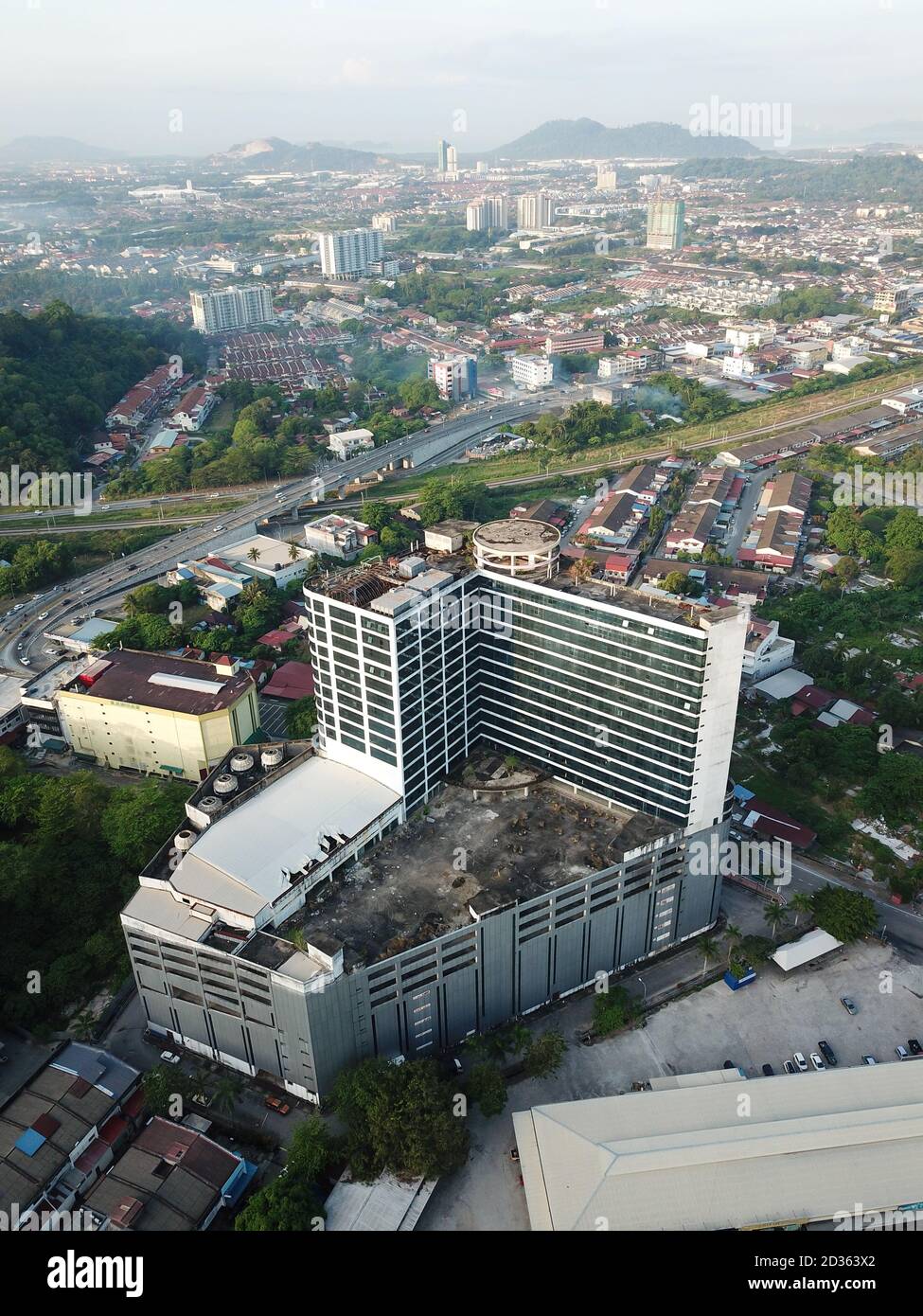Bukit Mertajam, Penang/Malaysia - Feb 27 2020: Aerial view abandoned ...
