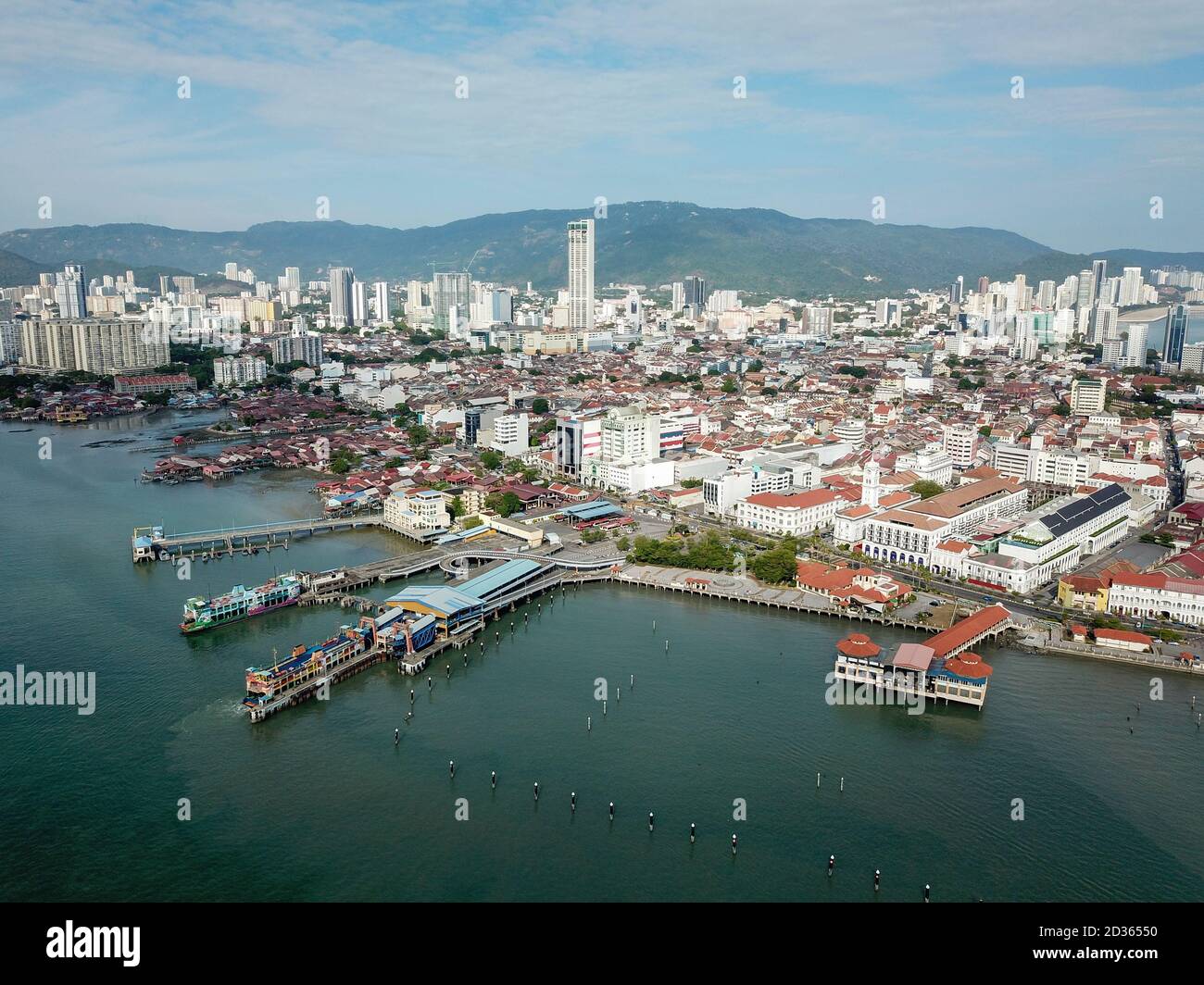 Georgetown, Penang/Malaysia - Feb 28 2020: Aerial terminal ferry with ...