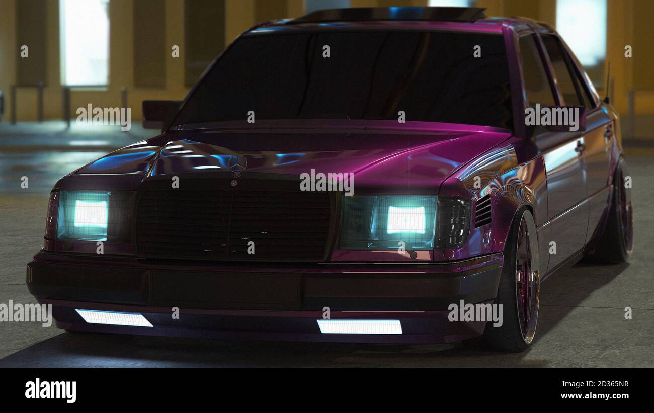 PURPLE CAR 3D RENDER SIDE Stock Photo - Alamy