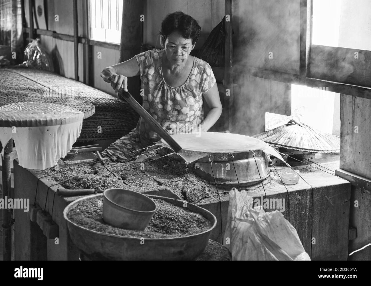 MEKONG, VIETNAM - Nov 07, 2017: Making of rice paper along the Mekong ...