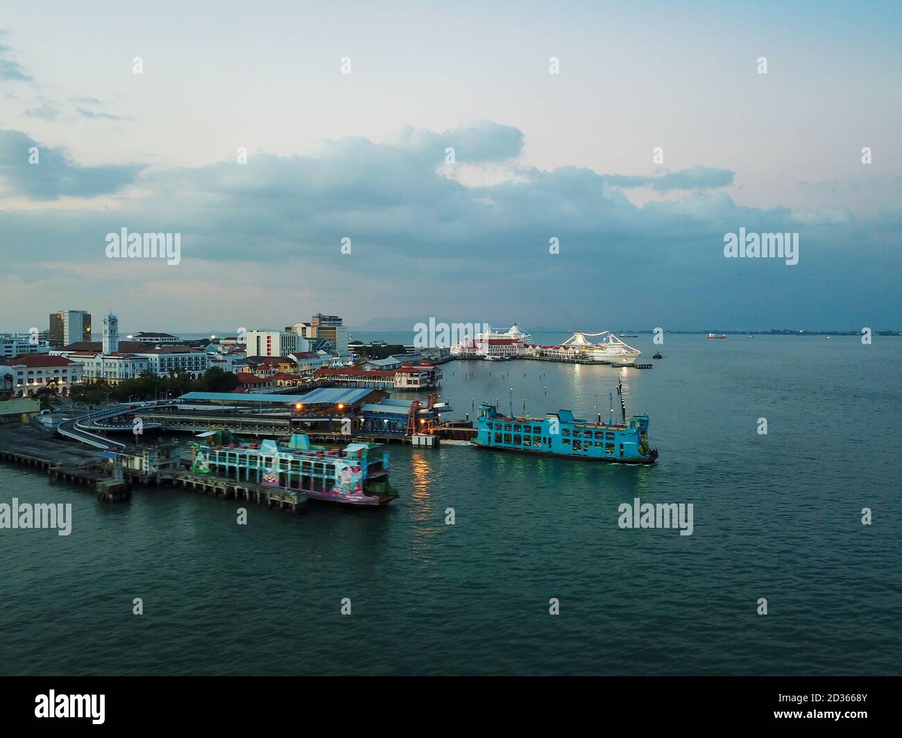 Georgetown, Penang/Malaysia - Feb 28 2020: Aerial view ferry at ...