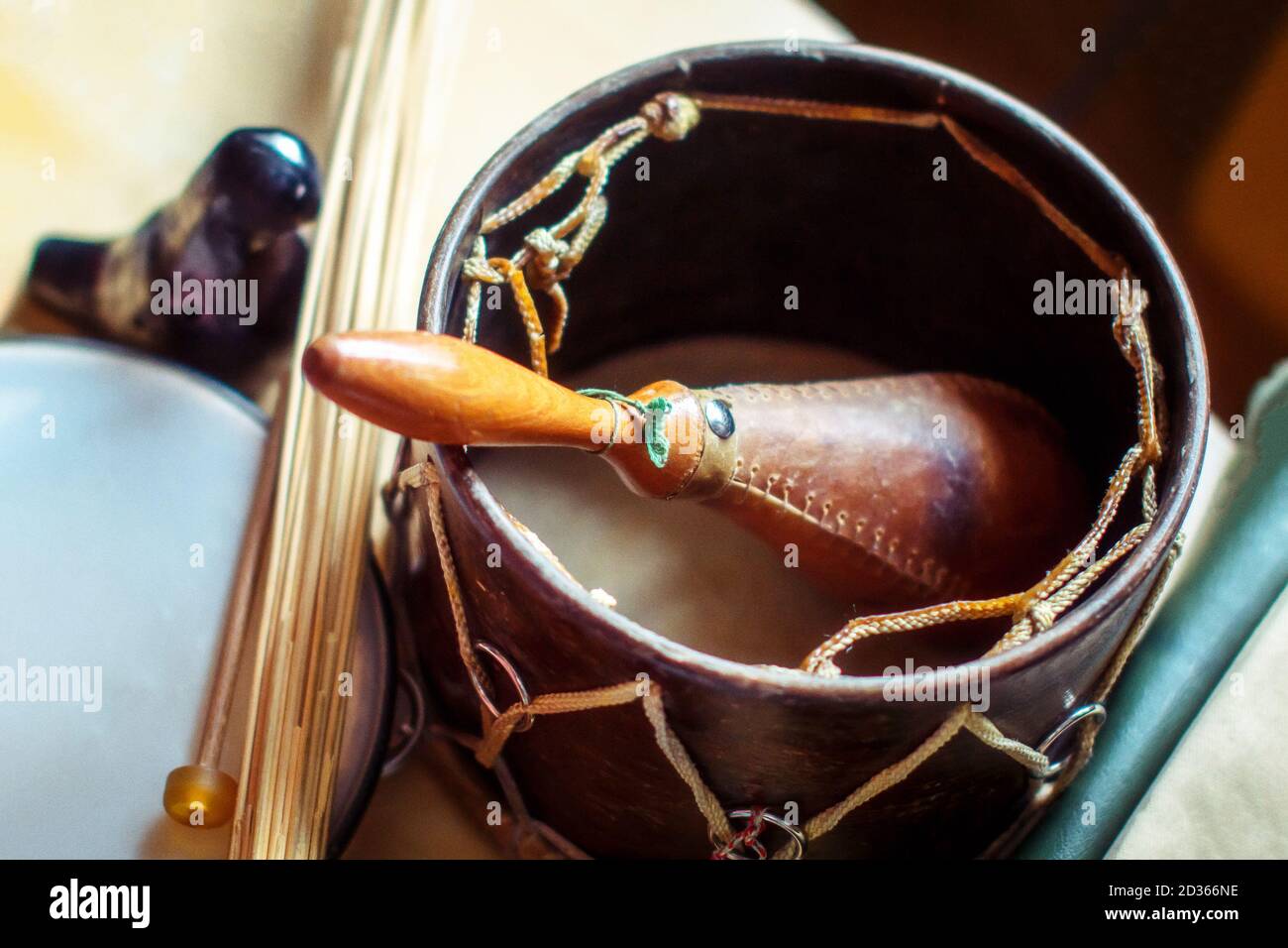 The composition of musical instruments-maracas, Ocarina, tambourine and ...