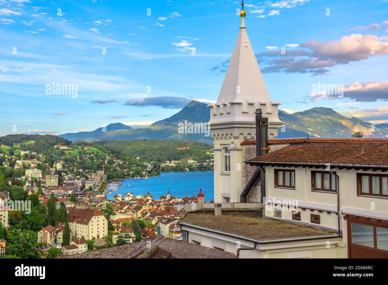 Aerial view of Lucerne cityscape skyline and Lake Lucerne, Canton of ...