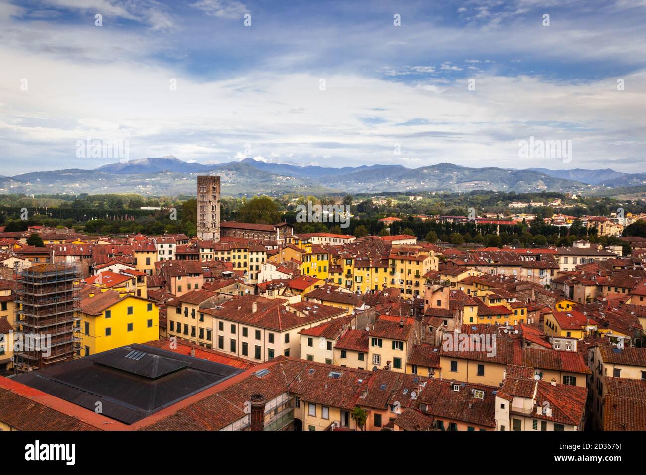 View of Lucca the walled city from above, Lucca, Tuscany, Italy, Europe ...