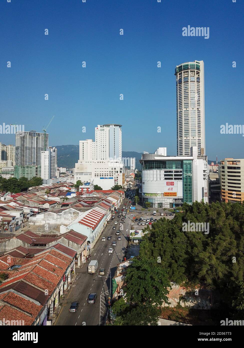 Georgetown, Penang/Malaysia - Feb 29 2020: Aerial view Jalan Magazine ...