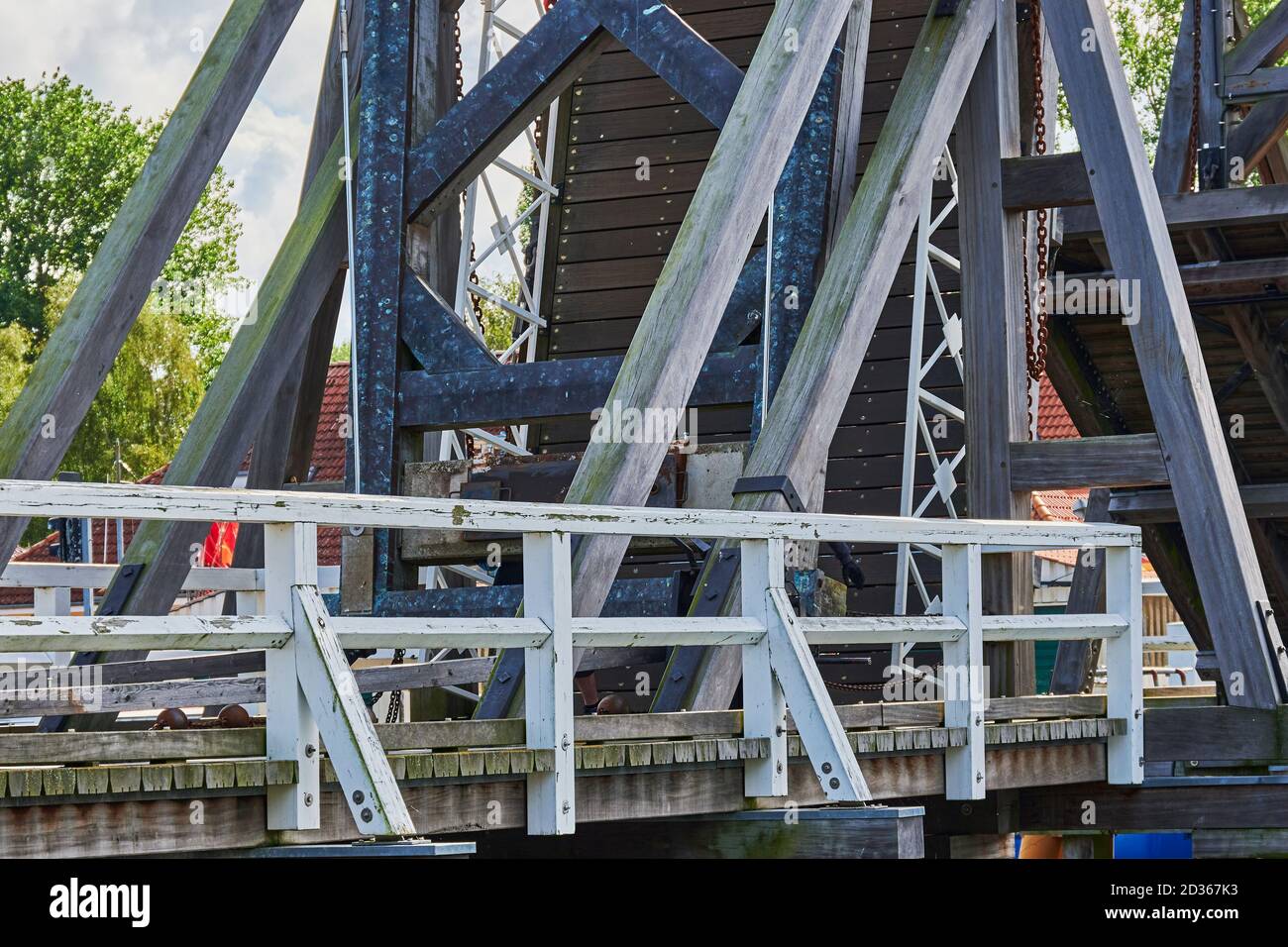 Detailed view of one of the oldest and still functional wooden bascule ...