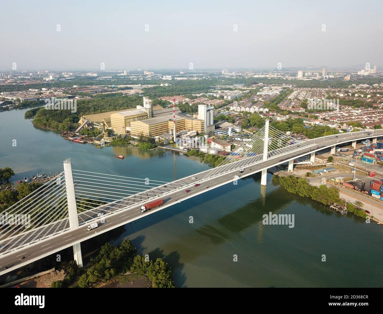 Perai, Penang/Malaysia - Mar 02 2020: Perai River Bridge in evening ...