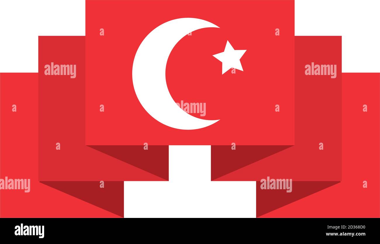 decorative ribbon with turkey flag design over white background, flat ...