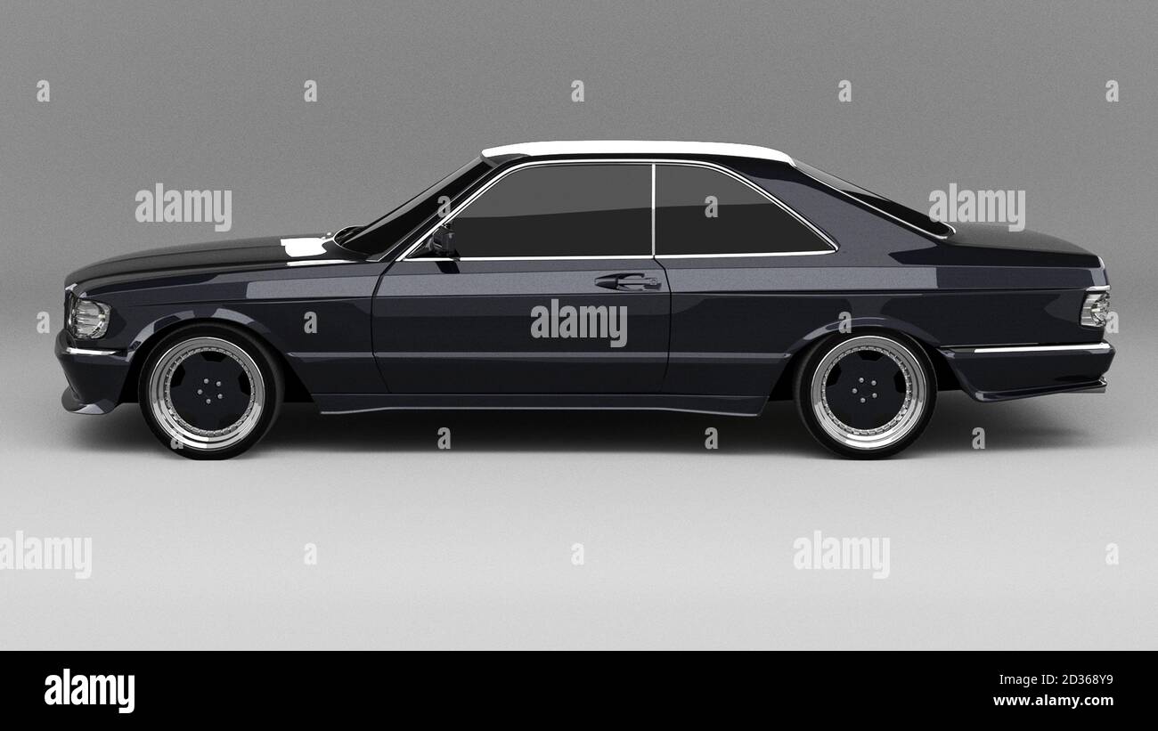 BLACK CAR RENDER SIDE VIEW Stock Photo - Alamy