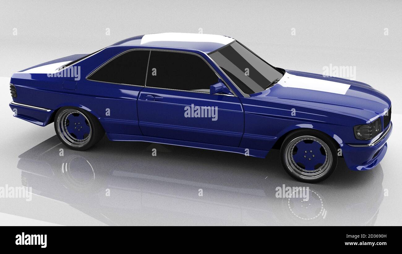 BLUE CAR SIDE VIEW RENDER Stock Photo - Alamy