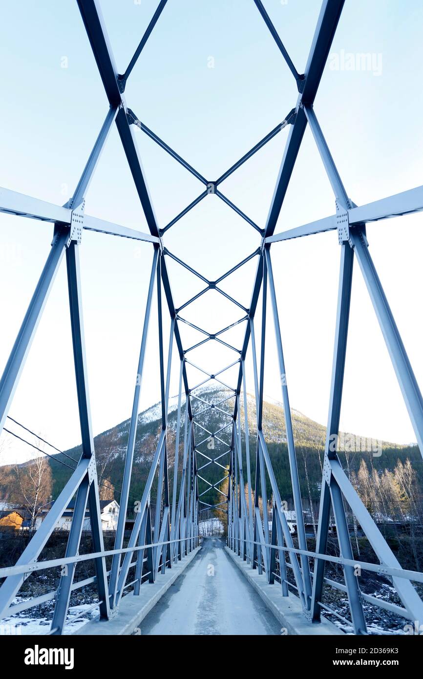 Geometric Bridge in Norway on nature background with mountain Stock ...