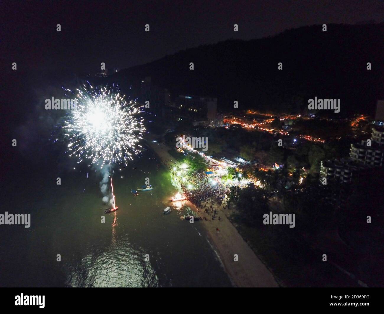 Teluk Bahang, Penang/Malaysia - Mar 08 2020: Firework show during ...