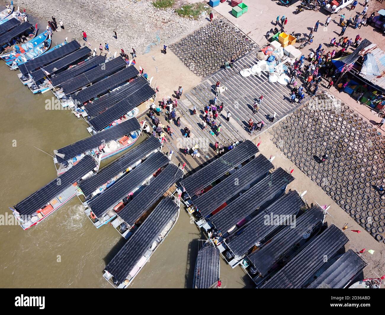 Penaga, Penang/Malaysia - Mar 14 2020: Aerial view Kuala Muda fishing ...