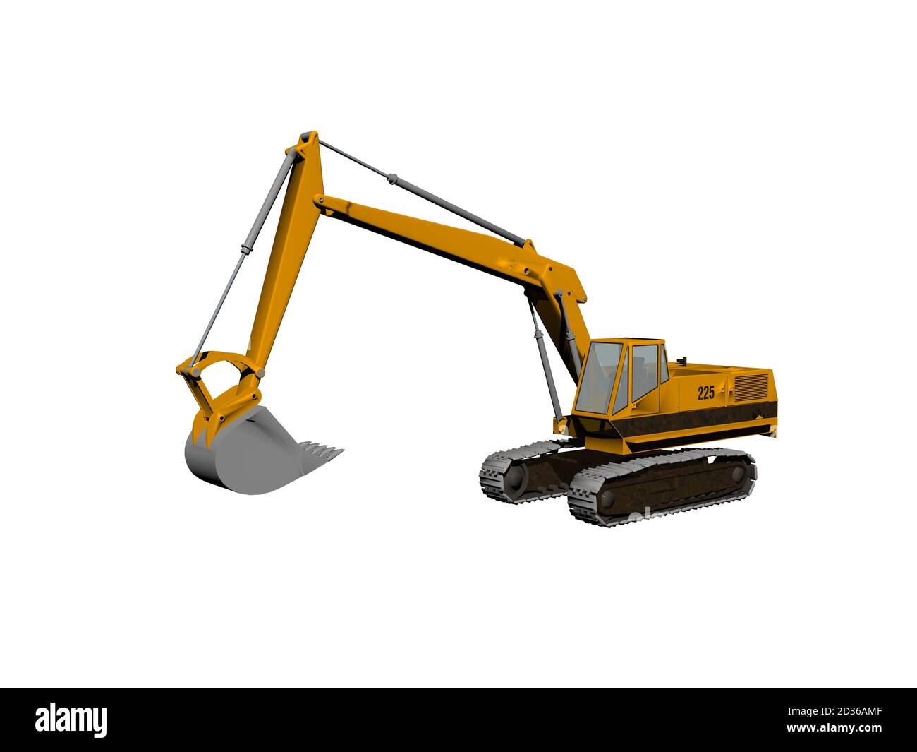 yellow excavator with large boom Stock Photo - Alamy