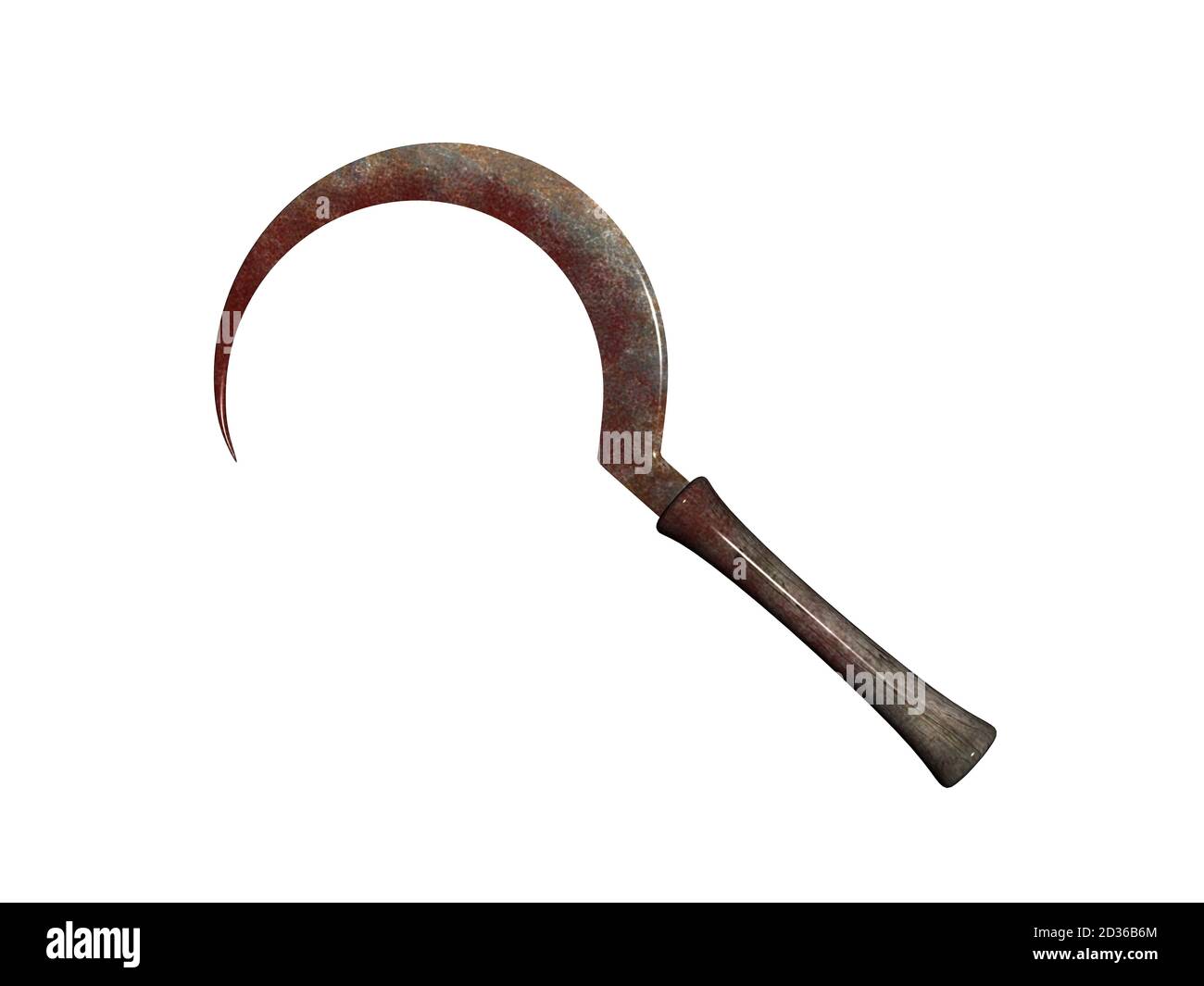 old rusty and bloody sickle with wooden handle Stock Photo - Alamy