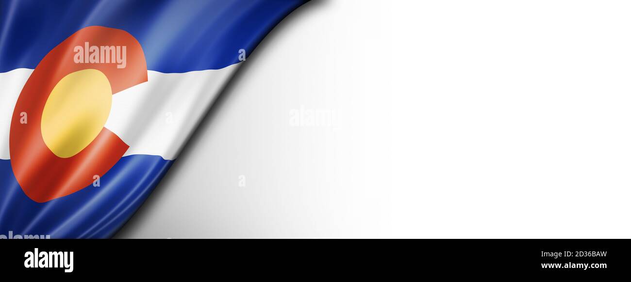 Colorado flag on white wall banner, USA. 3D illustration Stock Photo ...