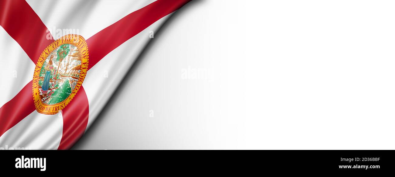 Florida flag on white wall banner, USA. 3D illustration Stock Photo - Alamy