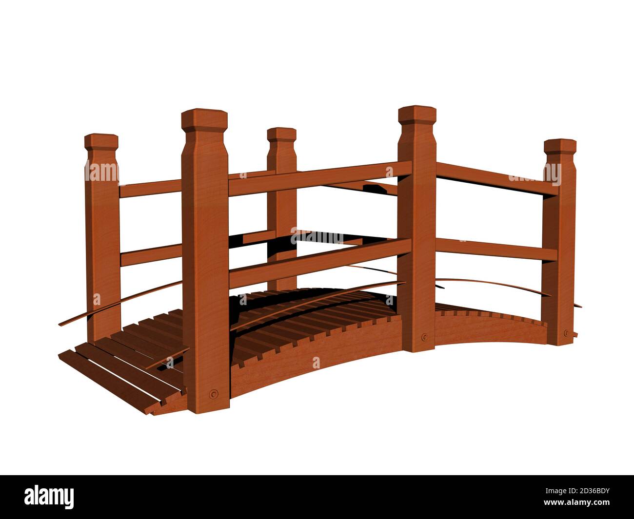 curved wooden footbridge over brook with railing Stock Photo - Alamy