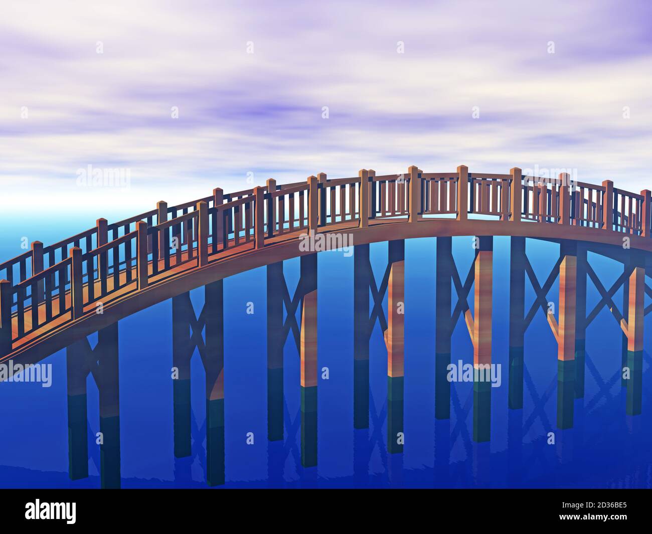 wooden curved stand bridge over the water Stock Photo - Alamy