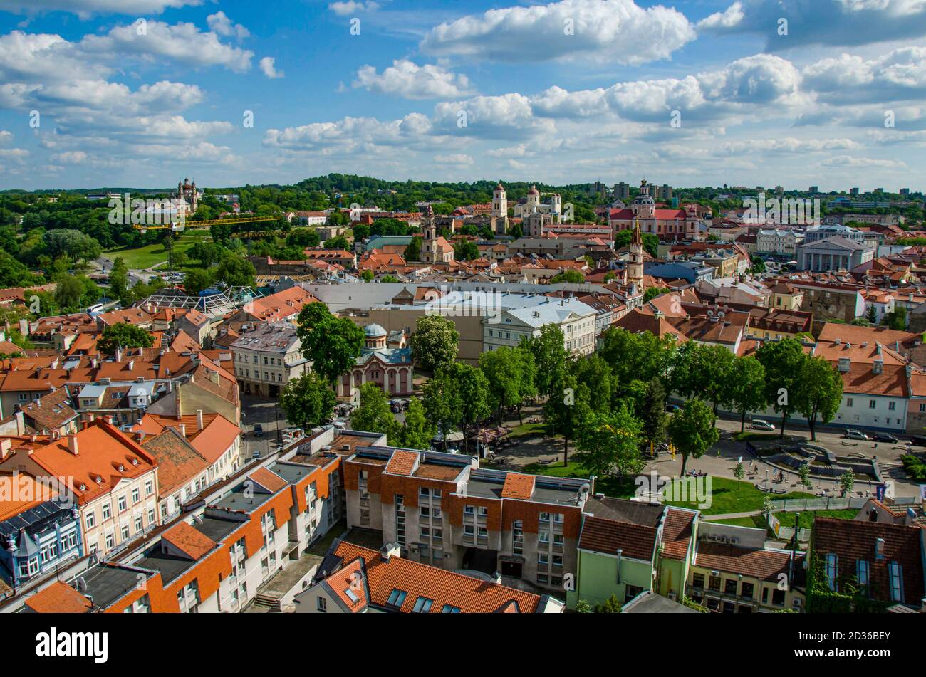 View from above of historic city center in Vilnius, Lithuania Stock ...